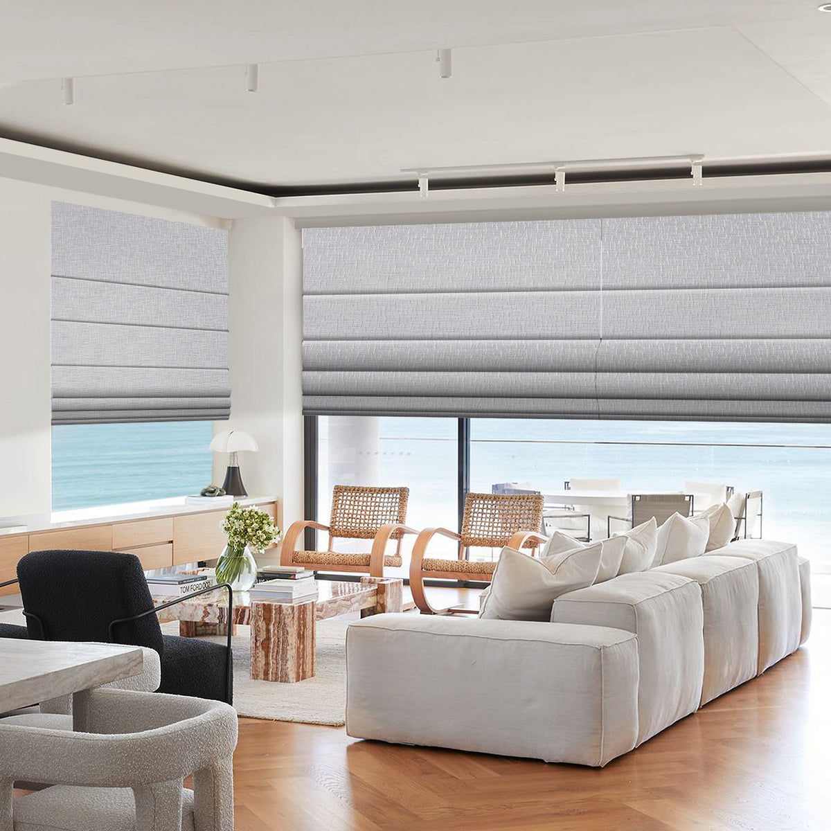 SmartWings Motorized Custom Roman Shades 100% Blackout Iris