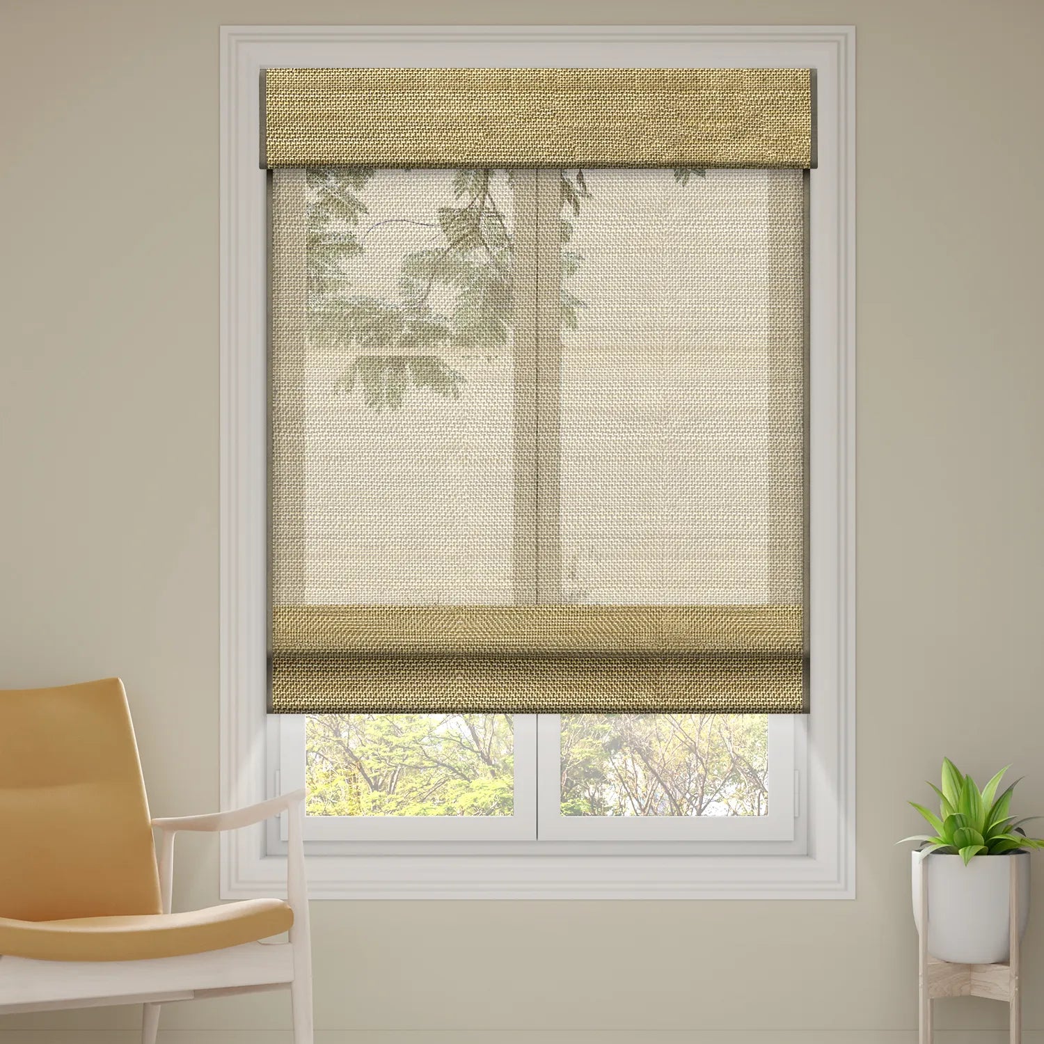 SmartWings Motorized Woven Wood Shades 50% Blackout See-through Orithy